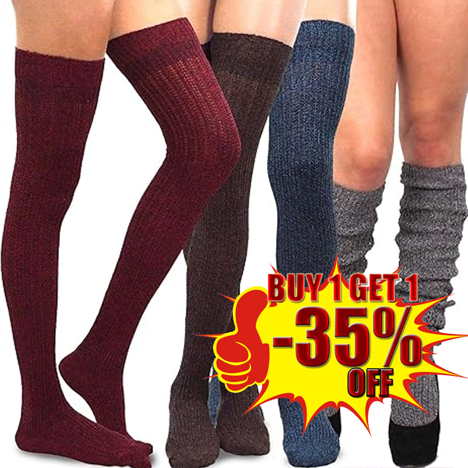 Womens Girl Winter Thigh High Over The Knee Knitted Thick Long Socks ...