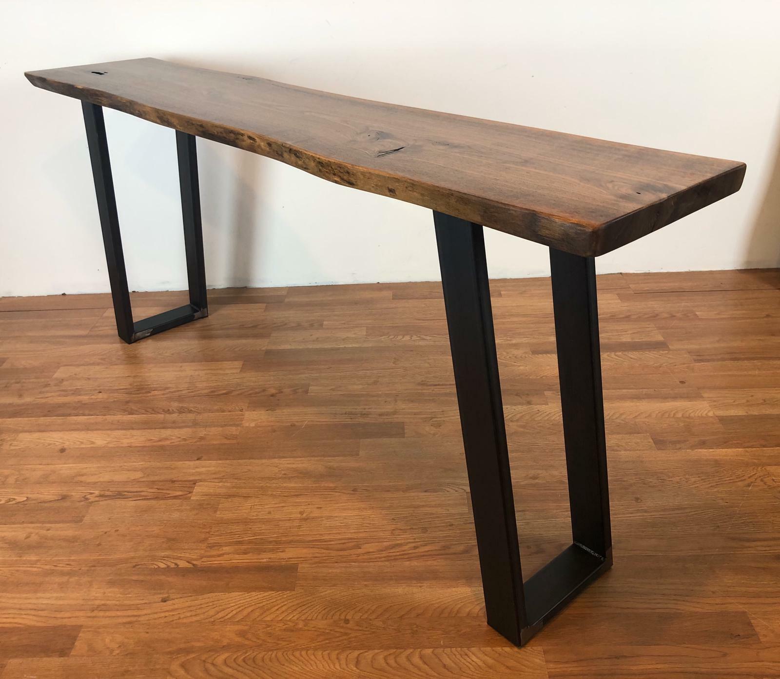 Live Edge walnut console table with slanted metal base 72" x 14" x 30 ...