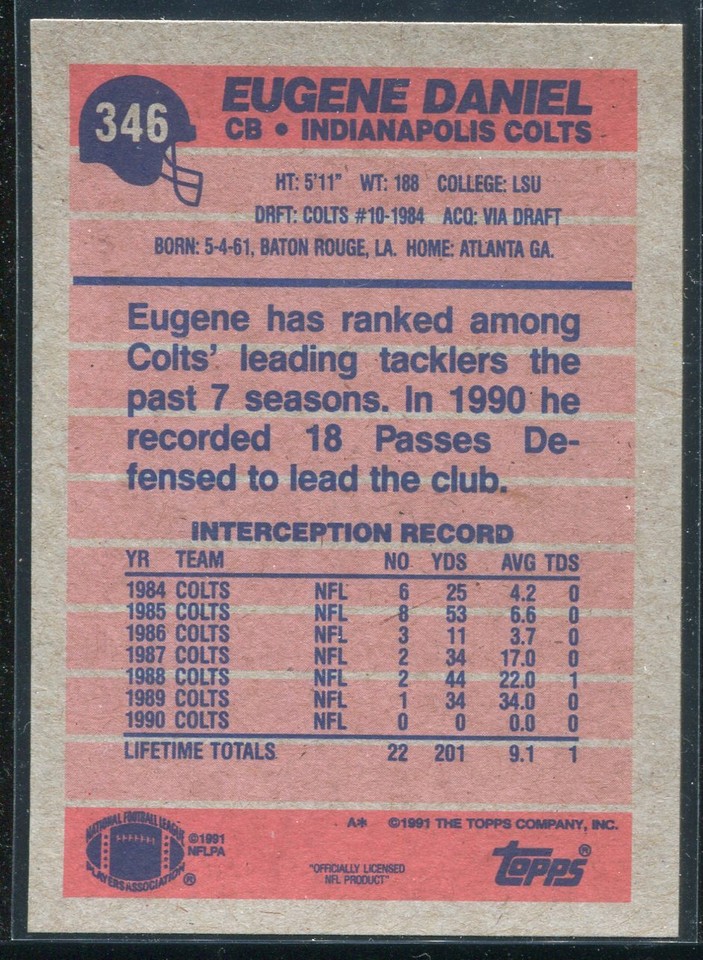 1991 Topps Football Eugene Daniel #346 Indianapolis Colts | eBay