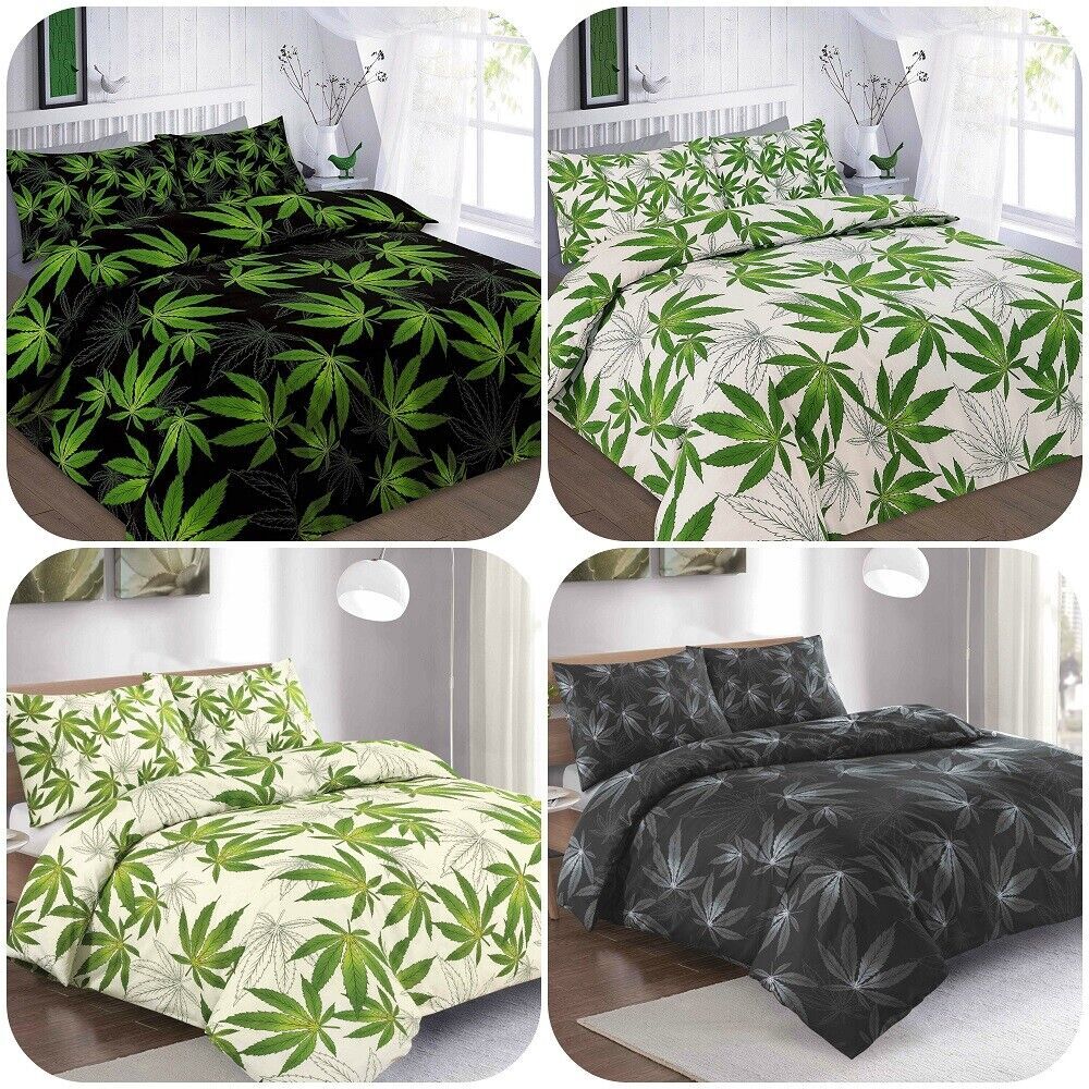Cannabis Duvet Cover Bedding Set Printed Weed Leaf Reversible Marijuana ...