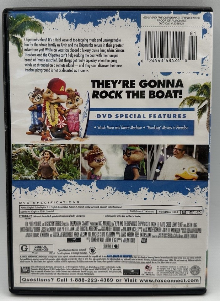 Alvin And The Chipmunks Chipwrecked DVD Widescreen Edition Jason Lee ...
