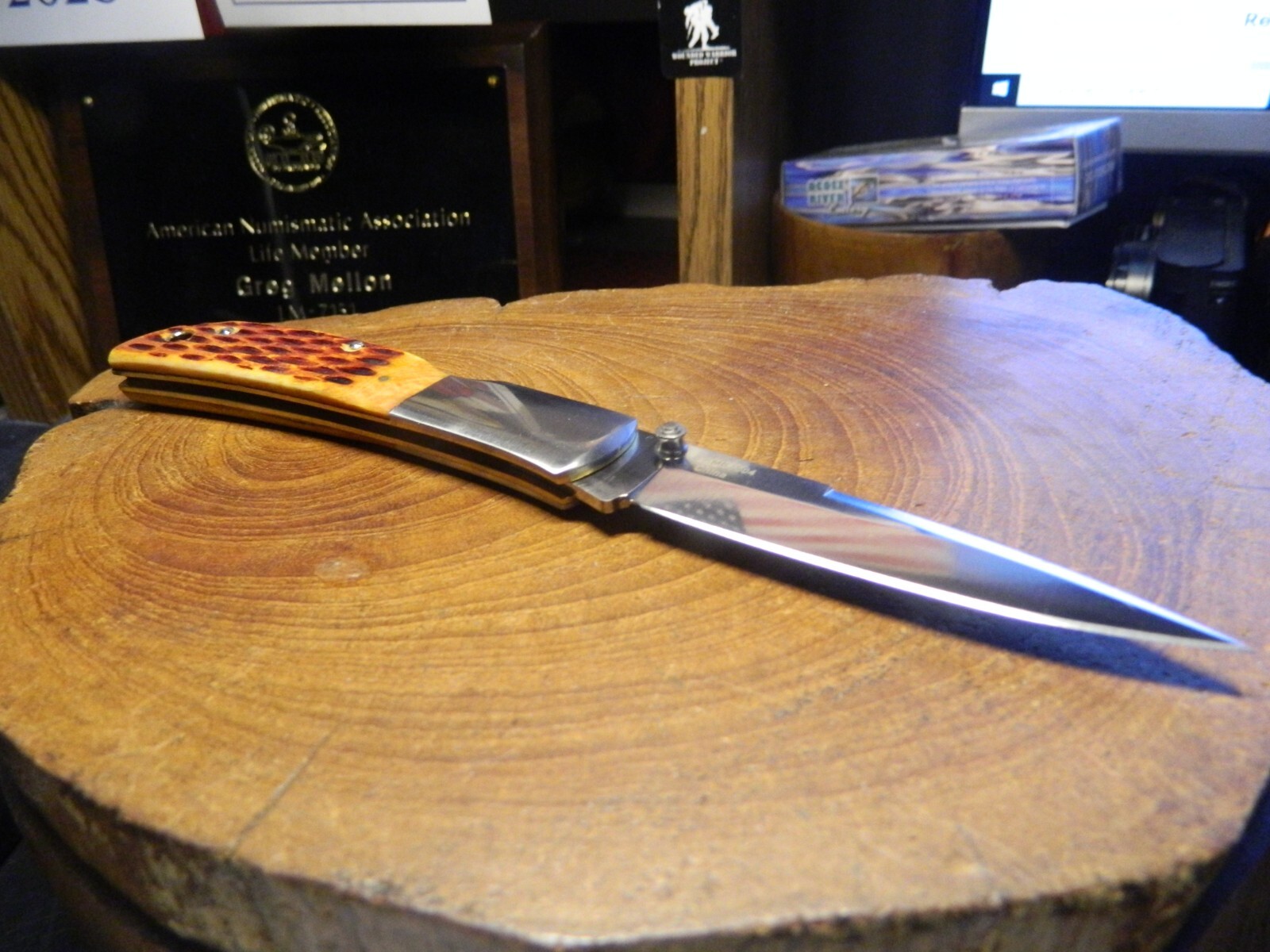 ALMAR KNIVES AMK-7004 4" CL. AUS-8 S.S. BLADE SPEAR POINT HONEY BONE ...