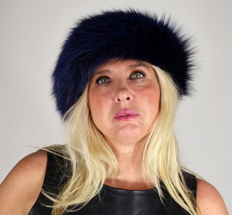 New Navy Blue Fox Fur Headband Efurs4less | eBay