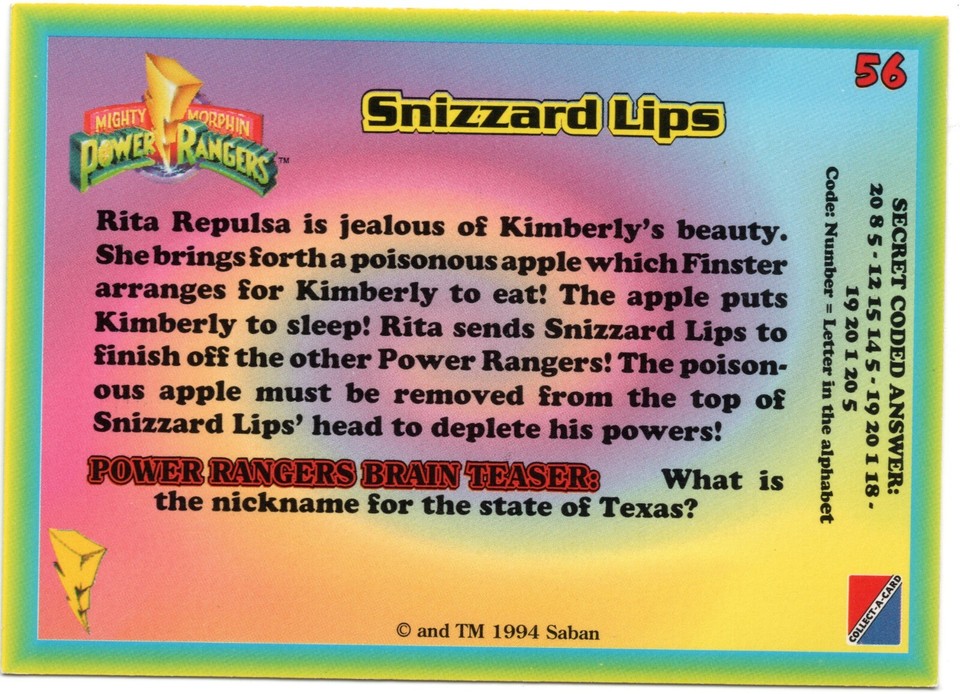 1994 Saban Power Rangers • SNIZZARD LIPS • Wal-Mart Exclusive Trading ...