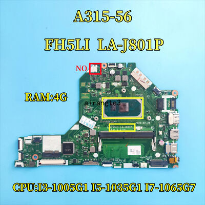 LA-J801P For ACER A315-56 Motherboard CPU:I3-1005G1 I5-1035G1 I7-1065G7 ...