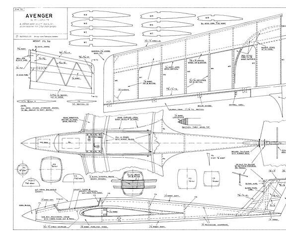 Avenger Aerobatic slope soarer 50" WS RC Model Airplane Printed Plans ...