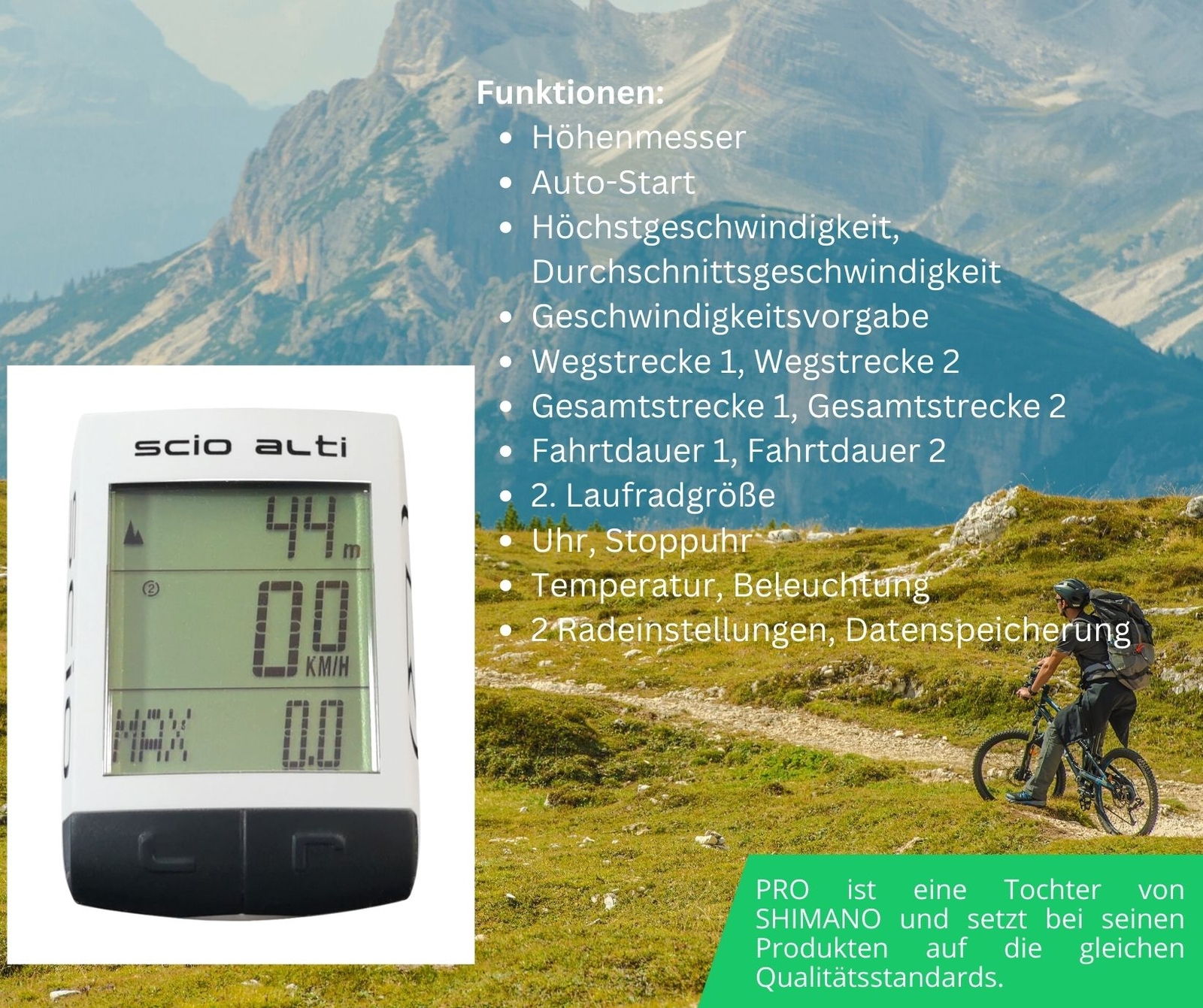 Pro Scio Alti Funk Fahrradcomputer Fahrradtacho kabellos 16 Funktionen ...