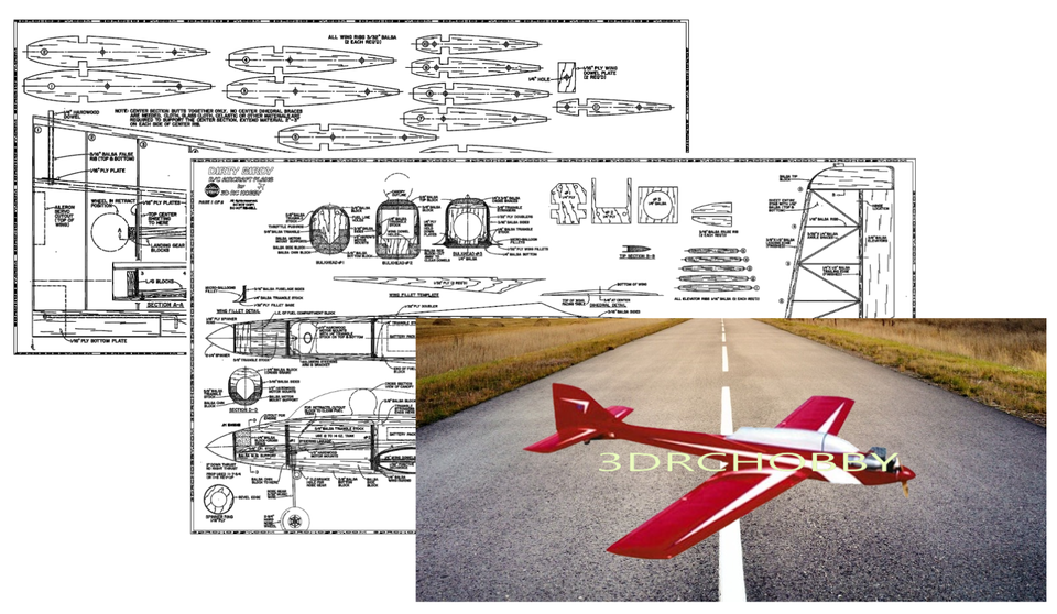 R/C Airplane Plans PRINTED: Dirty Birdy 60 65" Wingspan | eBay