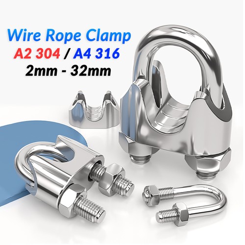 Cable Clamps 1/8” - 1” U-Bolts Stainless Steel Wire Rope Clamps Clips ...