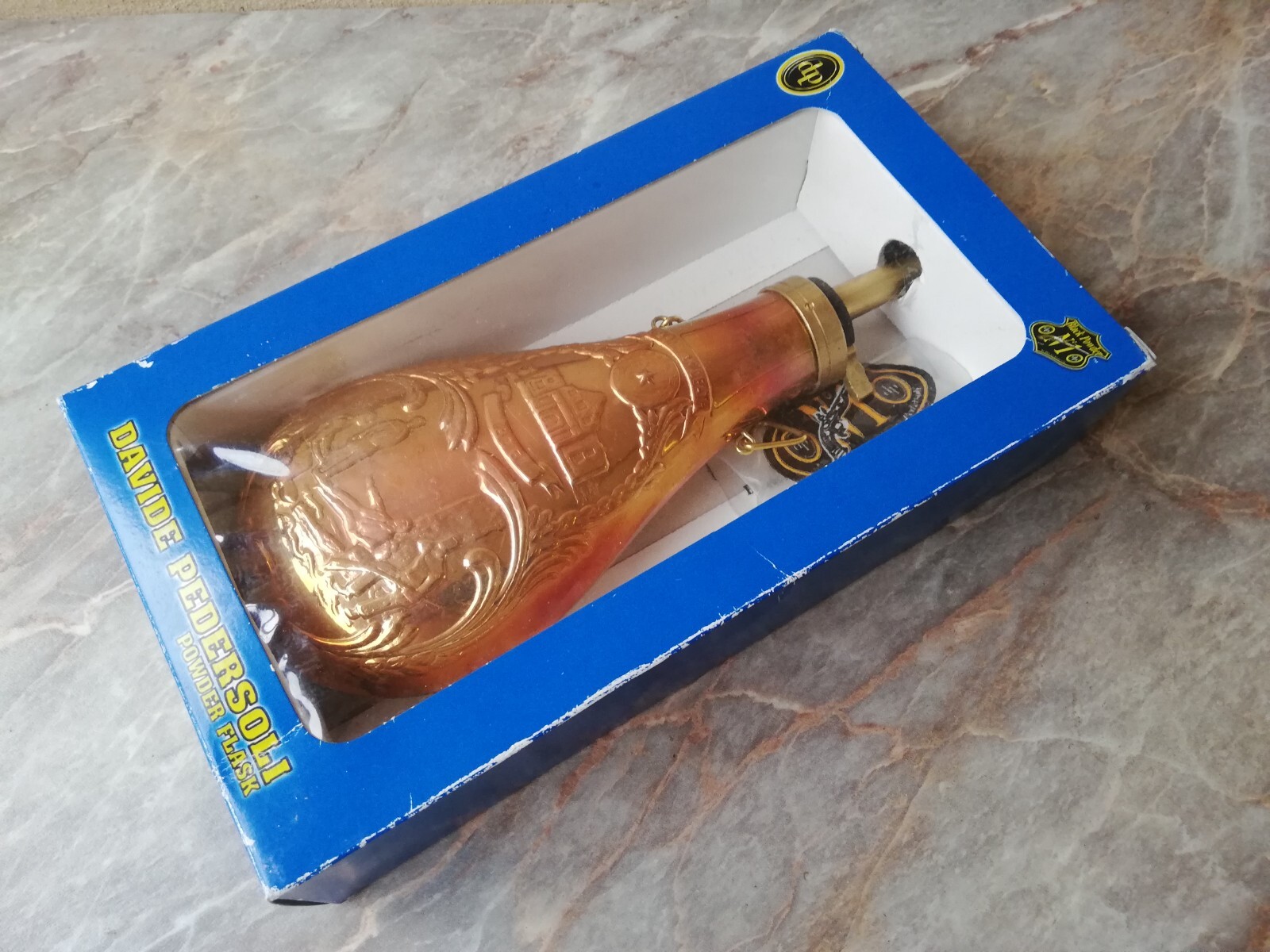 VTG RARE COPPER BRASS GUN POWDER BOTTLE FLASK ALAMO TEXAS LIBERTY OR ...