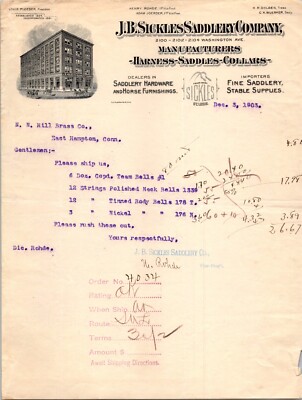 Sickles Saddlery Company St Louis MO 1903 Letterhead Harness Saddles ...