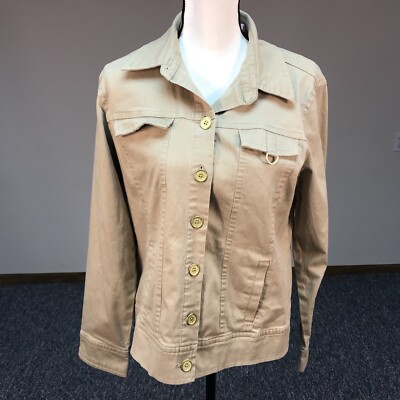 Pappagallo Women's Jacket Cotton Coat Khaki Tan Size M Button Textured ...