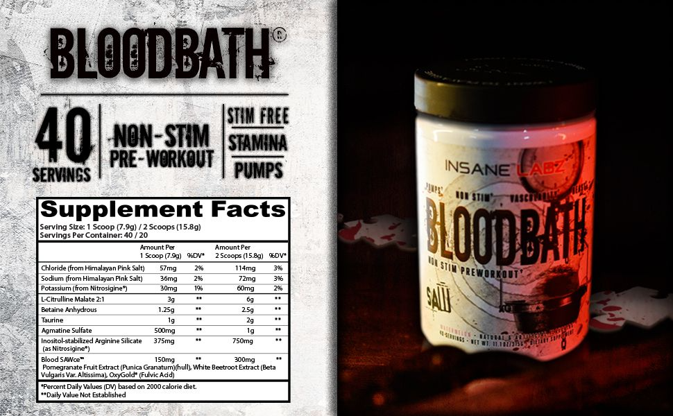 INSANE LABZ SAW BLOODBATH Non Stim Preworkout 40 Servings Pumps ...