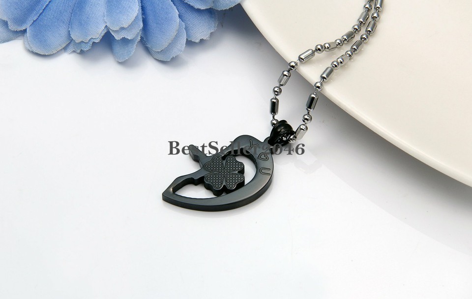 2pcs His&Hers Matching Heart Love Key Pendant Stainless Steel Couple ...