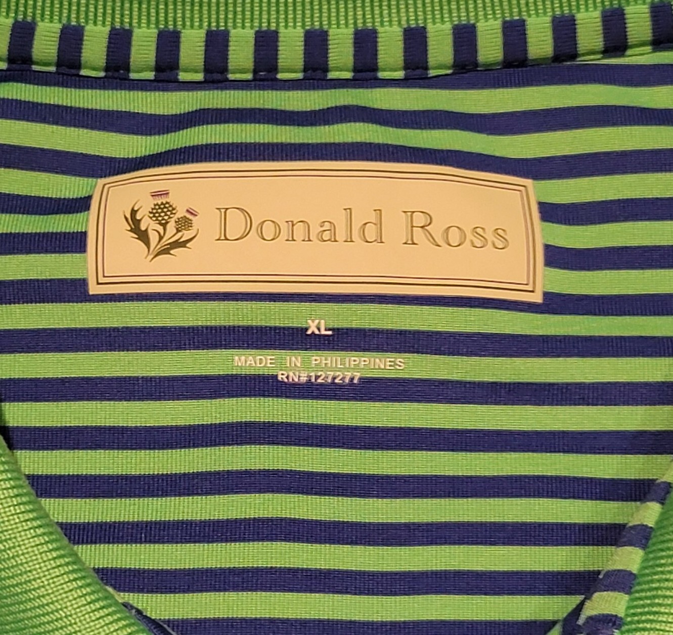 Donald Ross XL Green Blue Striped Poly Polo Shirt Che… - Gem