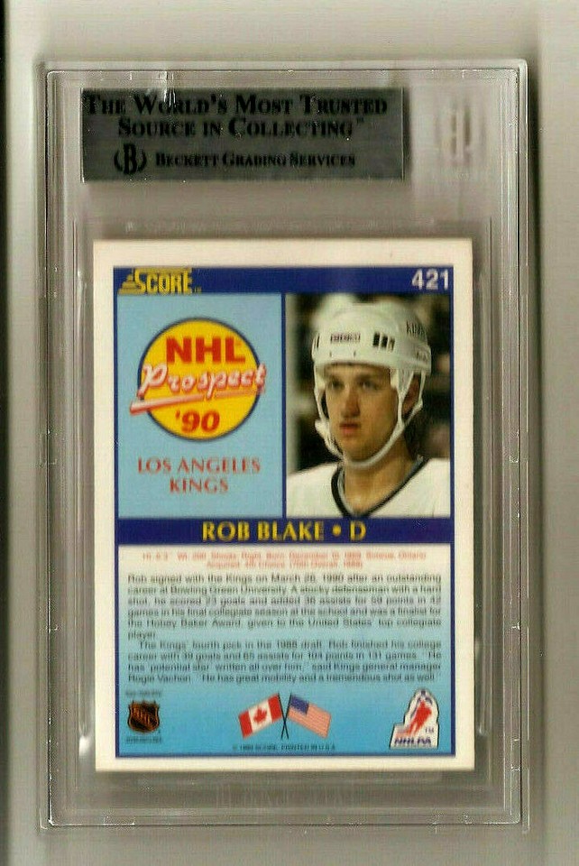 Rob Blake 1990 Score #421 Rookie RC SIGNED Beckett Certified Auto NHL ...