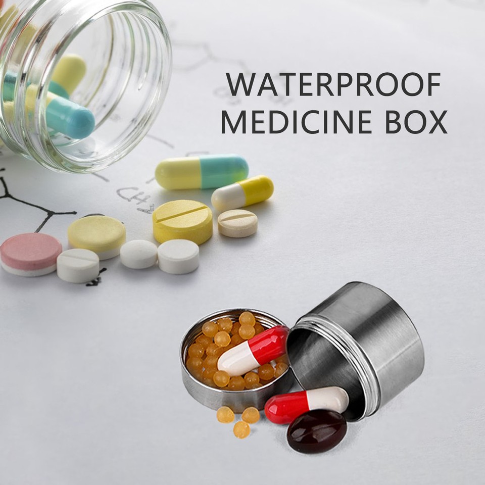 Waterproof Pill Box Medicine Case Seal Container Capsule Stainless ...