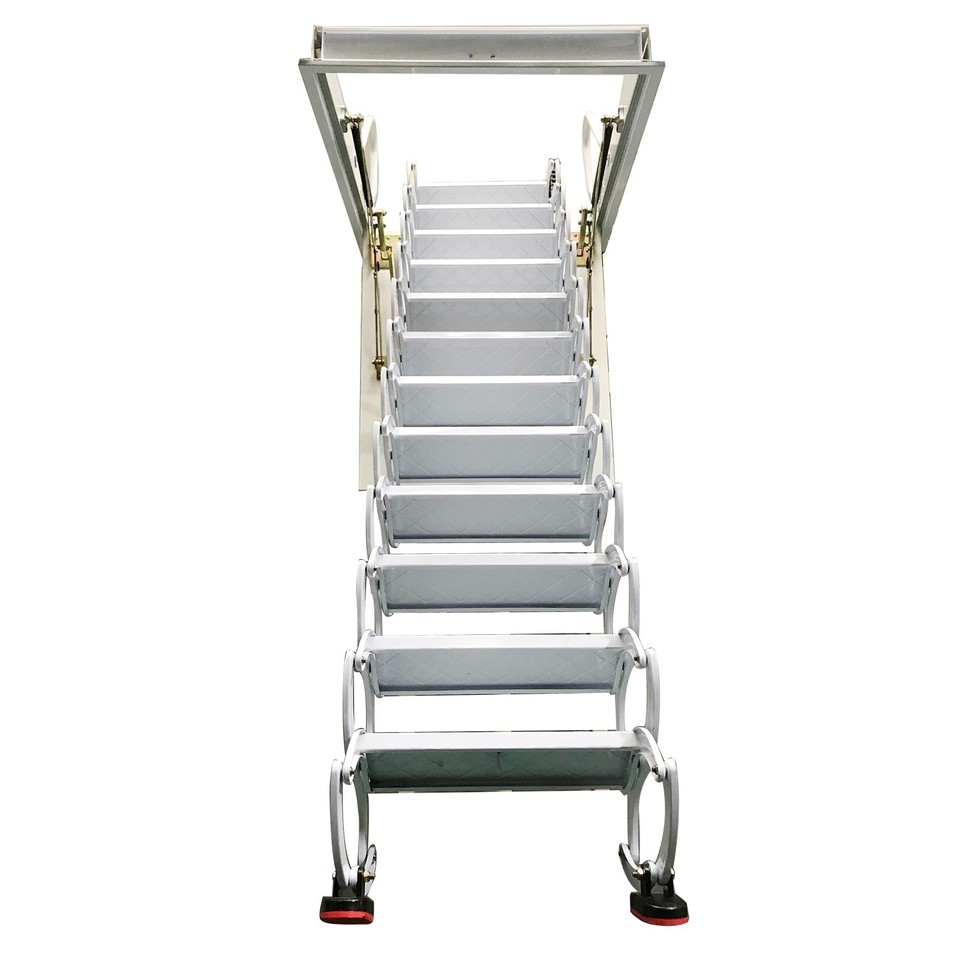 Loft Stairs White 9.8ft Attic Ceiling Ladder Folding Height 12 Steps ...