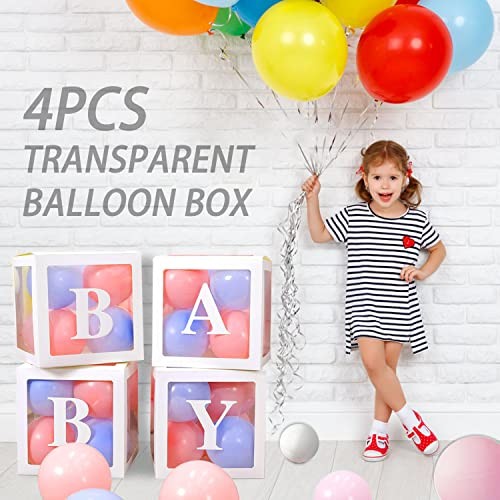 Baby Boxes with 4 PCS Letters for Baby Shower Clear Balloon Box Blocks ...