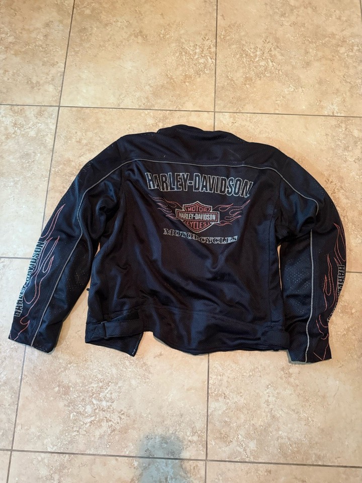 Harley Davidson Riding Gear Jacket Mens Large* Black Mesh Eagle Flames ...