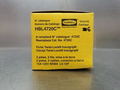 Hubbell HBL4720C Twist-Lock Male Plug, 2 Pole 15A 125V Lot of 6. 4B-37 ...