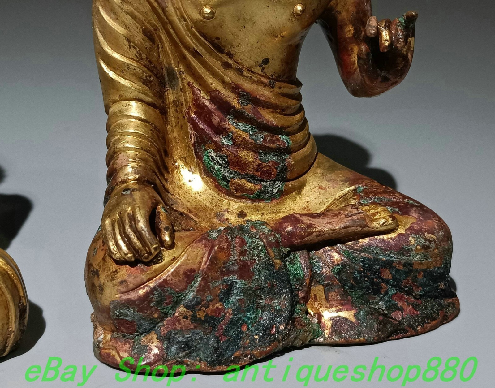 7.4''Old Bronze Ware 24K Gold Gilt Dynasty Shakyamuni Amitabha Buddha ...