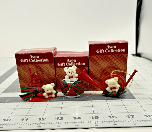 Avon Teddy Bear Ornament Collection Musical Instruments DRUM TRUMPET ...