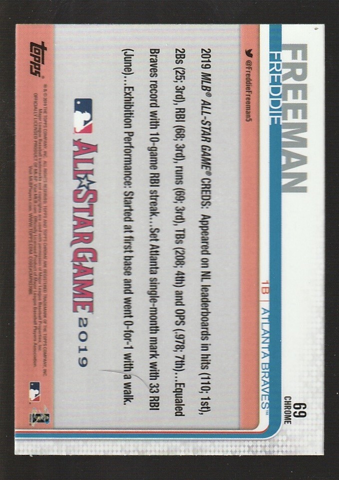 2019 Freddie Freeman Topps Chrome Update Pink Refractor #69 Atlanta ...