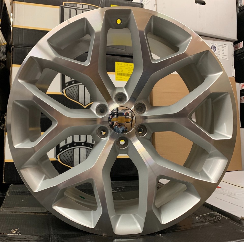 24” SNOWFLAKE SILVER MACHINE CK156 FR59 WHEELS Fit Tahoe Silverado ...