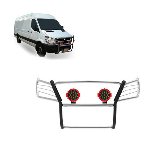 Black Horse Grille Guard Modular Stainless w/7"LED fit 07-09 Dodge ...