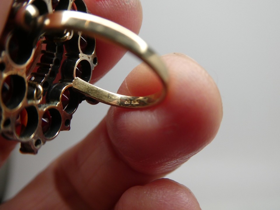 Vintage 10k Yellow Gold Garnet Gemstone Cluster Signed SH RING 5 | eBay
