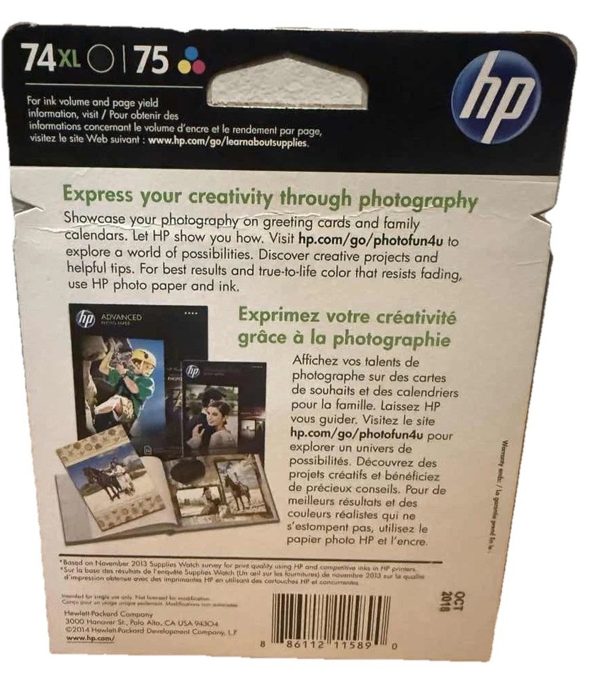 GENUINE HP 74XL Black & 75 Tri-Color Ink Cartridge Set Combo New Oct ...