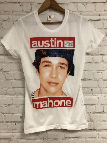 Austin Mahone T Shirt Large White Backwards Hat Juniors Crew Neck New ...