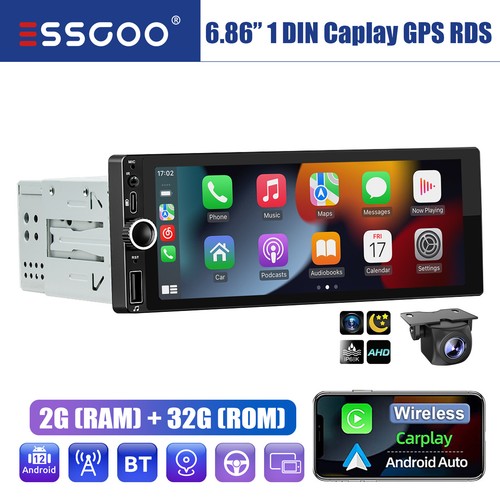 Single DIN 6.86" Carplay Stereo Radio CarPlay Android 13 Auto IPS ...