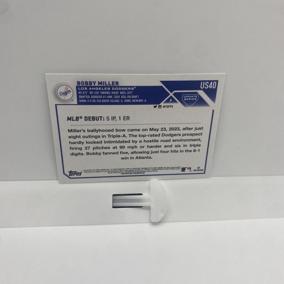 2023 Topps Update Bobby Miller Rookie Debut #US40 Los Angeles Dodgers ...
