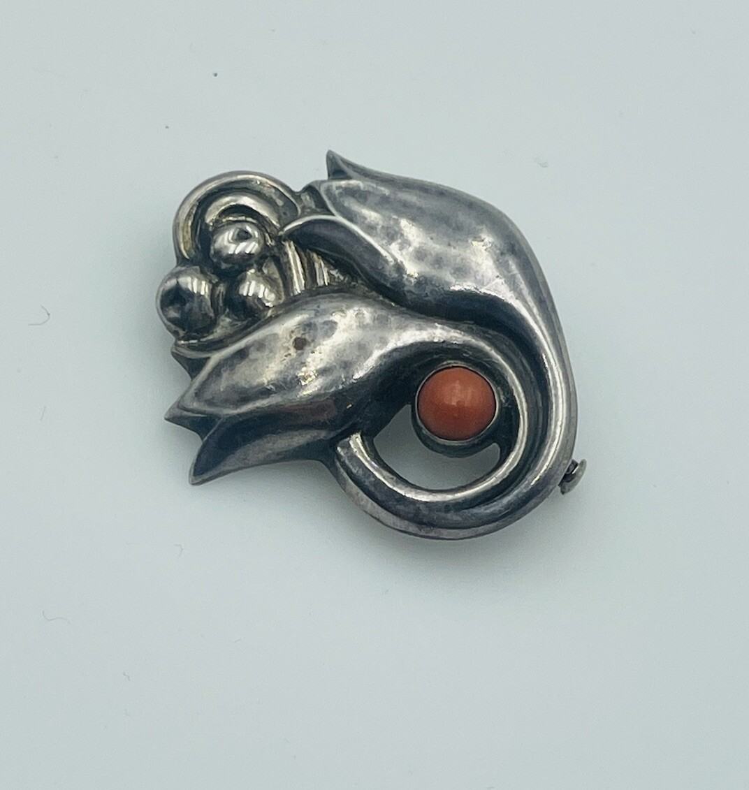 Georg Jensen Denmark Antique Sterling Silver & Coral Tulip Pin 100A | eBay