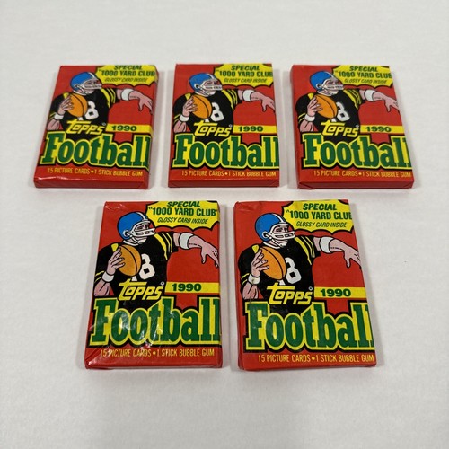 5 Unopened 1990 Topps Football Wax Packs LOT - Sealed New - Gum | eBay