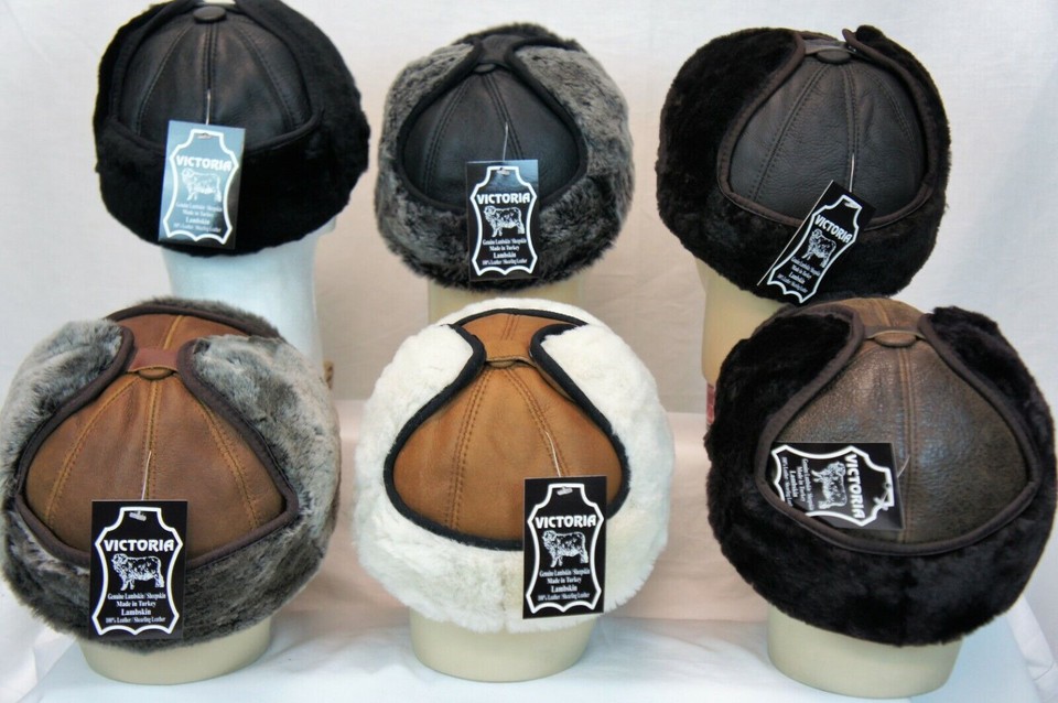 6 colors REAL SHEEPSKIN SHEARLING LEATHER HAT Trapper Ushanka Hunting ...