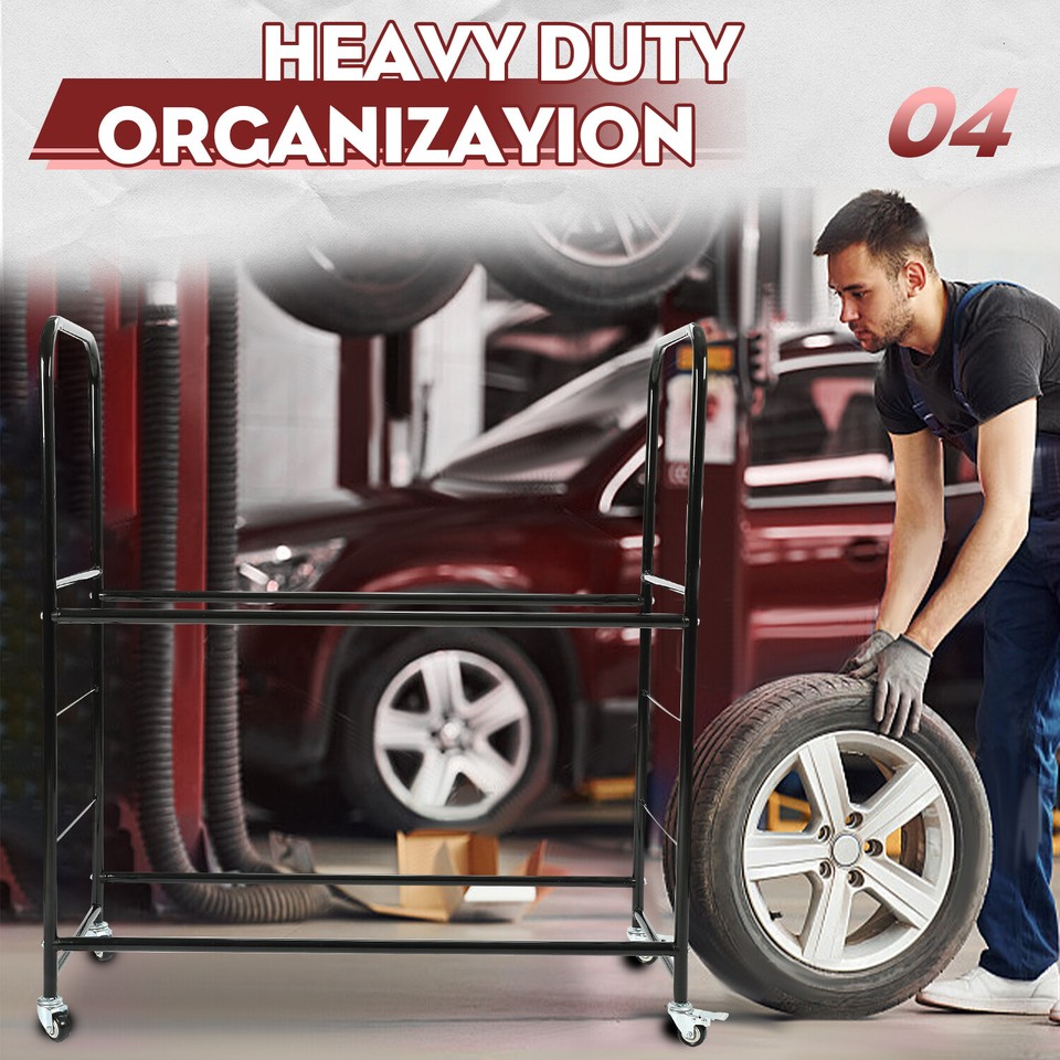 Adjustable Rolling 8 Tire Rack Garage Storage W/ Wheel For Home ...