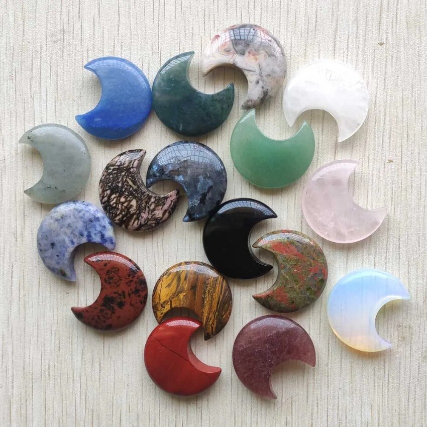 20pcs Mixed Natural Stone Gemstone Crescent Moon Shape DIY Jewelry ...