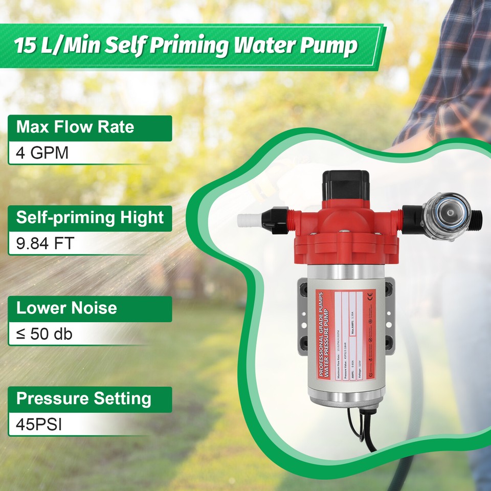 115V AC Fresh Water Pump 45 PSI 4 GPM Self-Priming Diaphragm Pump Boat ...