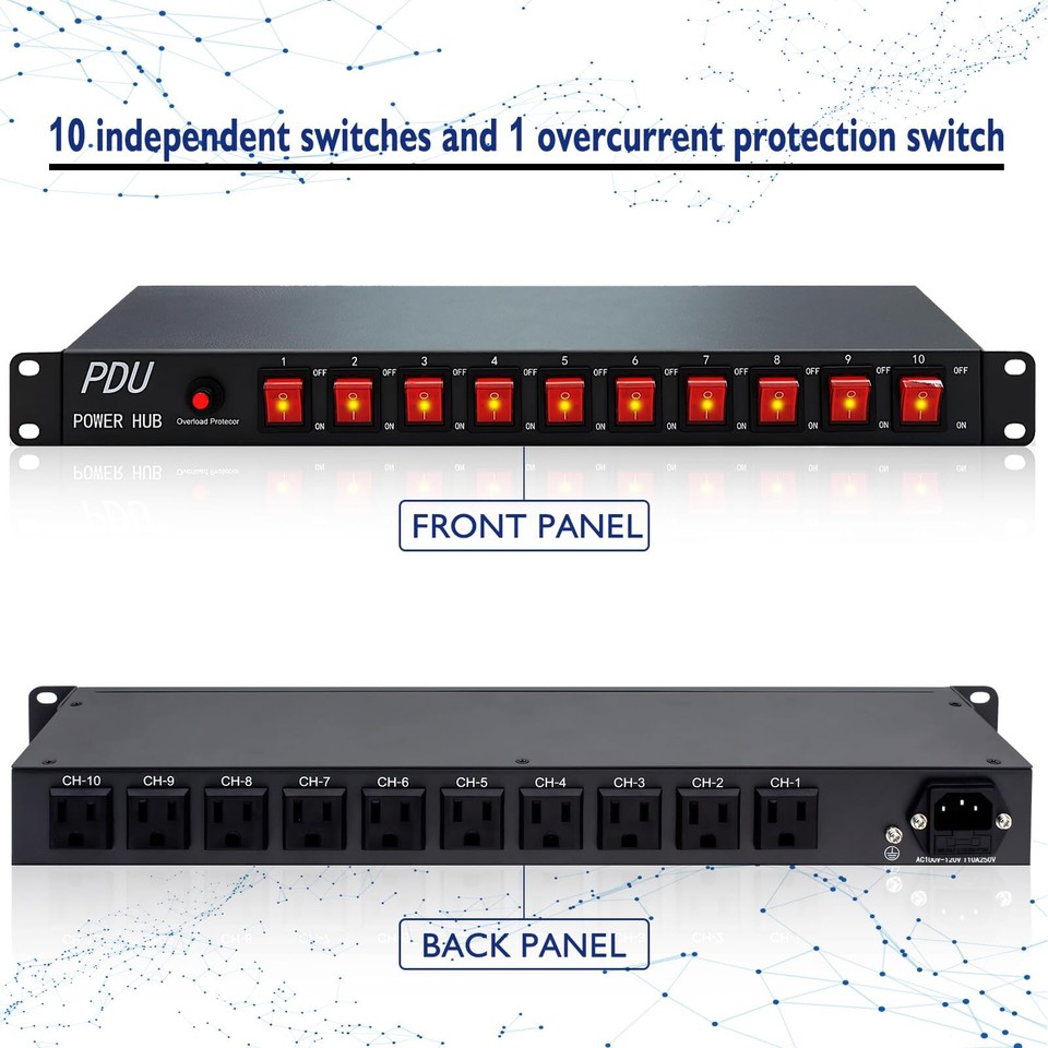 ThePoEstore 10 Outlet Horizontal 1U Rack Mount PDU Power Strip 10 ...
