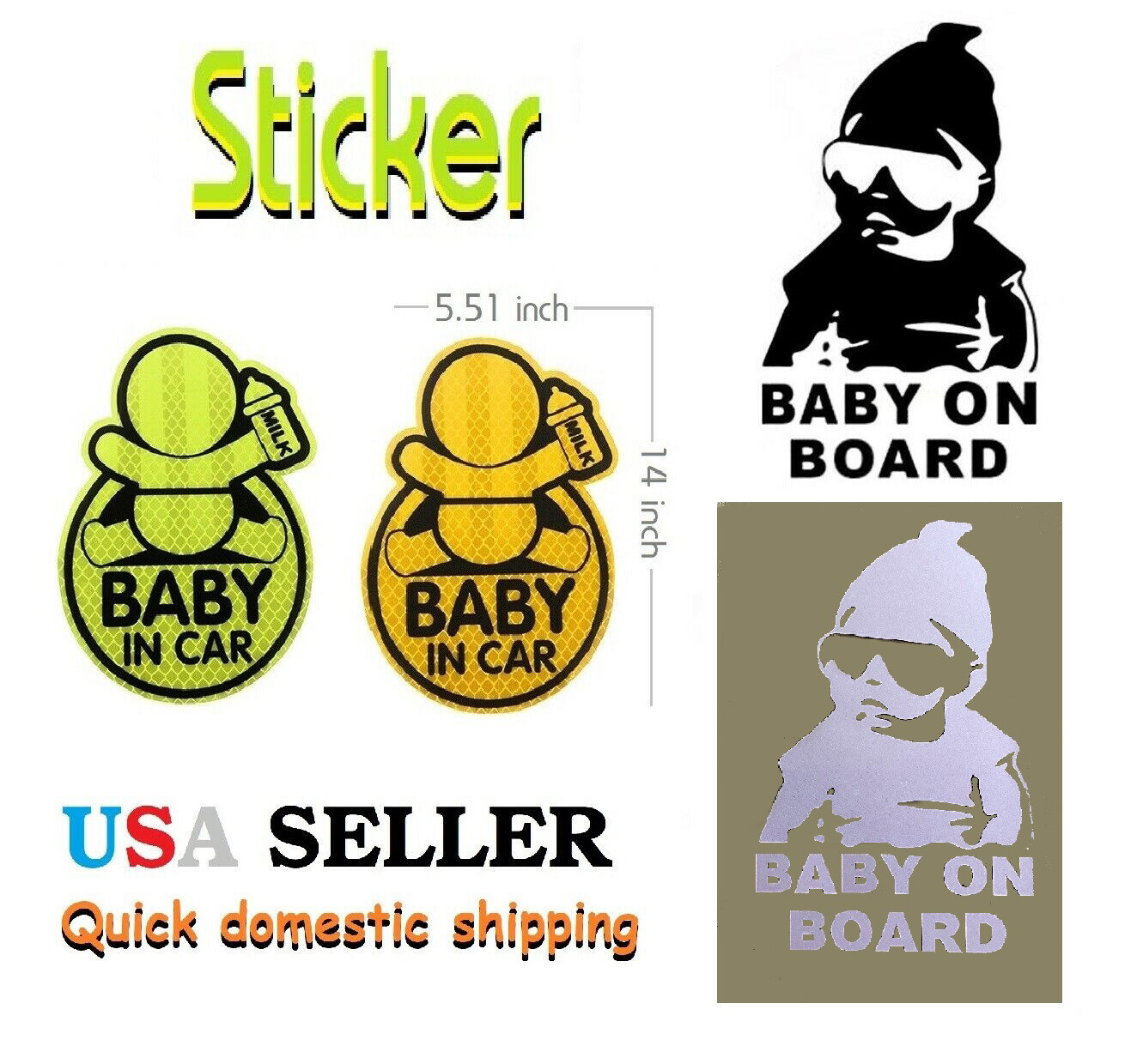 Baby on board reflective sticker , Cool baby with sunglasses ,Baby in ...