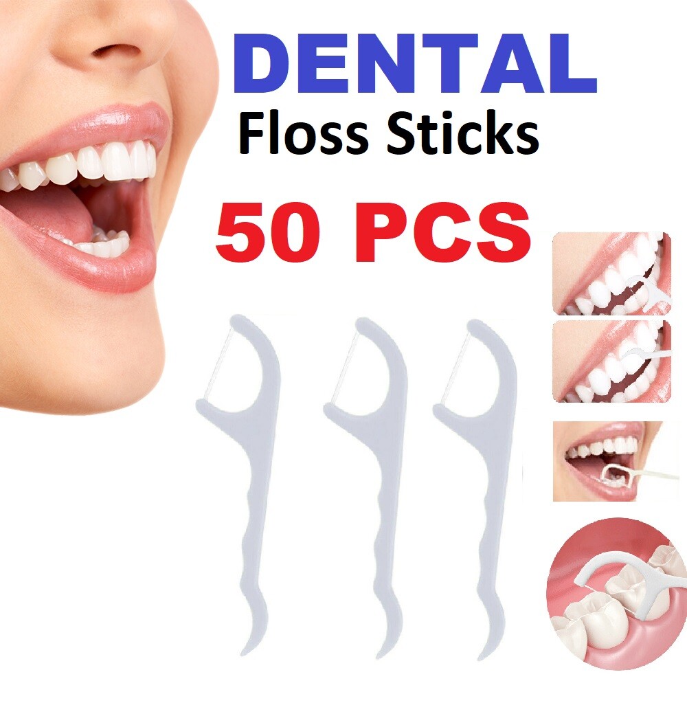 50pcs Dental Floss Stick Flossing String Tooth Picks Flossers Teeth ...