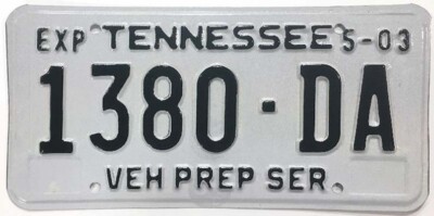 Tennessee 2003 Dealer Vehicle Prep Embossed License Plate Unused New ...