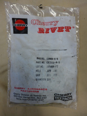 Cherry Textron/Cherry Lock BLIND RIVET #CR2163-4-3, NAS1398D-4-3 NEW ...