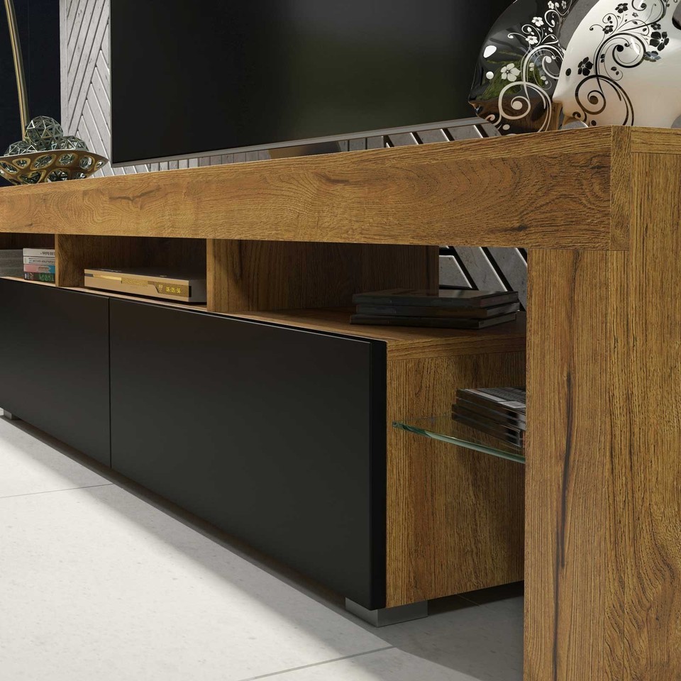 TV Unit TV Stand Cabinet Sideboard Oak Black Media Storage Display ...