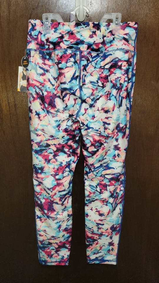 AVIA NEW♈Women's Printed Crop Fashion Leggings size S~Aqua/peach/navy ...