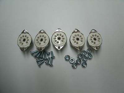 CERAMIC 9 pin 12AX7 tube sockets, BOTTOM MOUNT, with mounting hardware ...