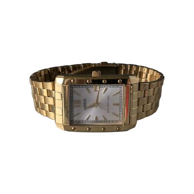 Lorus Mens Dress Tank Watch With Date Window Working Gold Tone Silver ...